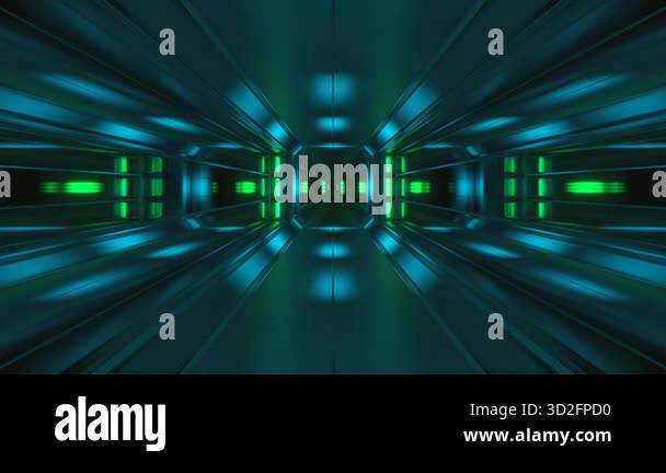 Experience a captivating tunnel created with neon blue and green lights ...