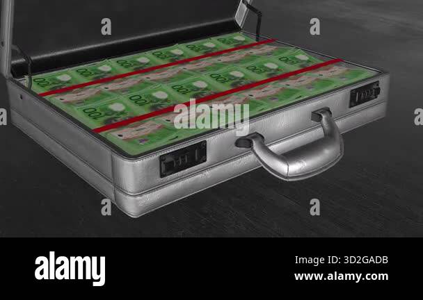AUSTRALIA 100 DOLLARS Briefcase Sleek metallic briefcase filled with ...
