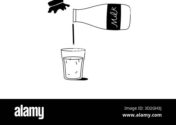 Get this trendy hand drawn animated icon of milk bottle with glass ...