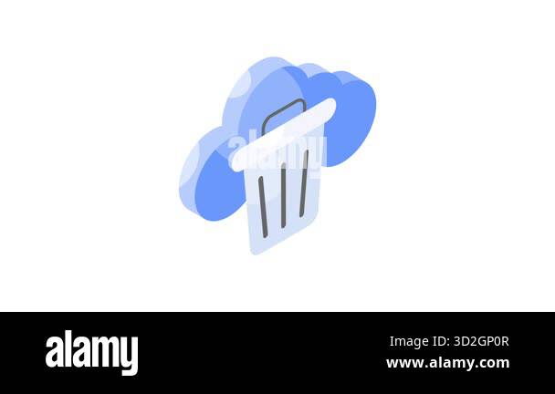 Concept isometric animated icon of cloud delete, cloud and trash bin ...