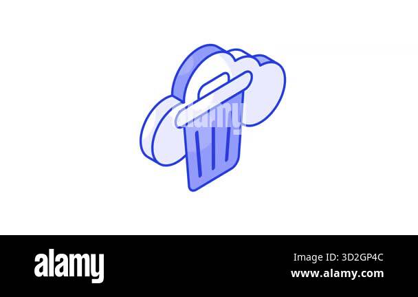 Concept isometric animated icon of cloud delete, cloud and trash bin ...