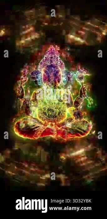 Glowing Lord Ganesha surrounded by radiant mandala light patterns ...