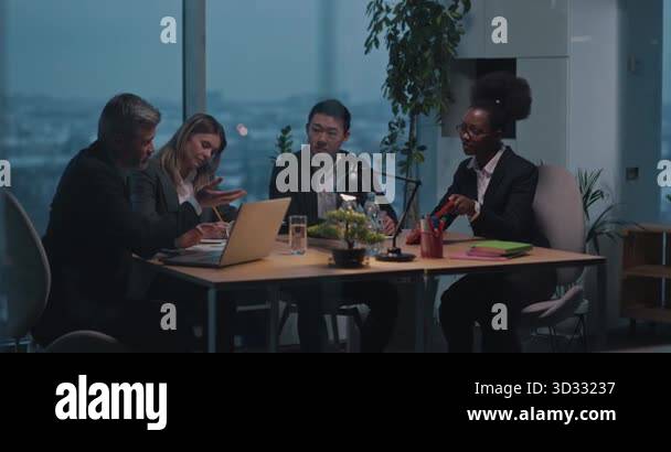 Team of business people collaborating in office discussing creative ...