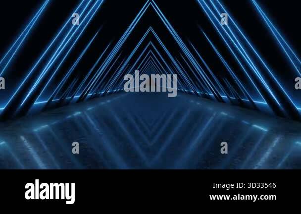 Abstract triangle shape tunnel flight animation, side walls with blue ...