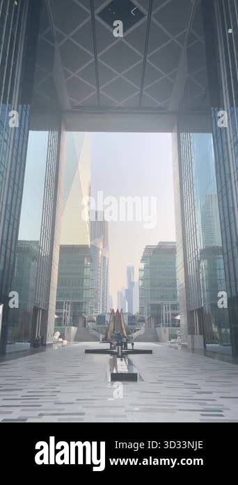 Urban scene with modern architecture. Buildings are tall and made of ...