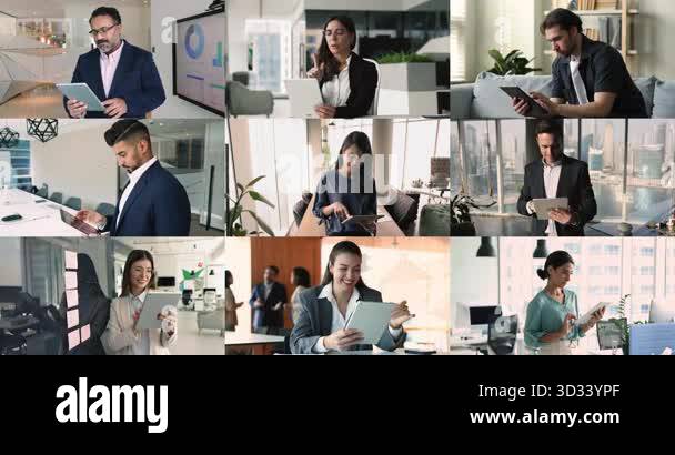 Professionals from various industries interact online using tablets ...