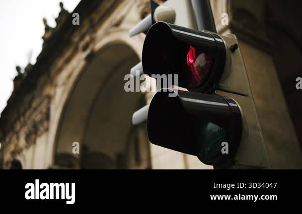 Red Traffic Light For Pedestrians On The Street Switches To Green Stock ...