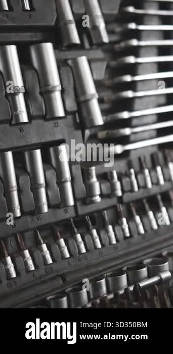 Wrench Set And Tools At An Auto Mechanics Workplace In The Garage ...