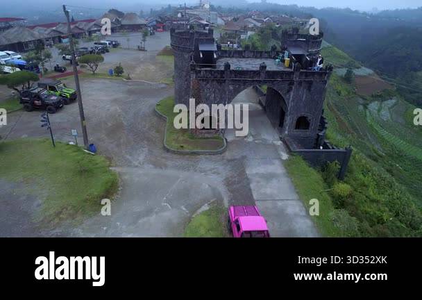 Central Java, Indonesia - 9 October 2025: Aerial footage small gate ...