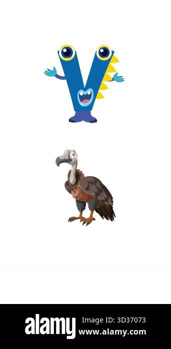 Playful animation of letter V transforming into a character alongside a ...