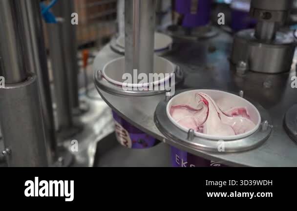 Industrial Ice Cream Production Process In Modern Factory, Automated ...