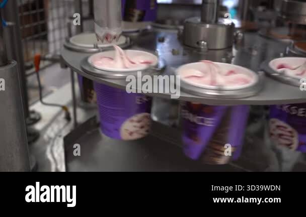 Industrial Ice Cream Production Process In Modern Factory, Automated ...