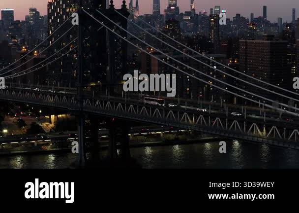 Evening View of the Brooklyn Bridge and Manhattan Skyline, Capturing the Essence of New York ...
