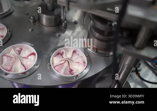 Industrial Ice Cream Production Process In Modern Factory, Automated ...