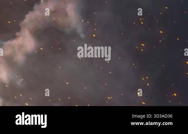 realistic rising smoke, cloud and flying fire particles overlay ...