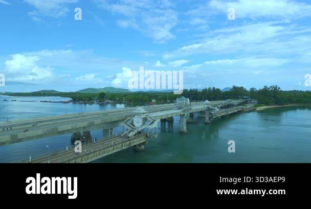 Aerial view beautiful Sarasin bridge on the blue sea.Sarasin bridge is ...