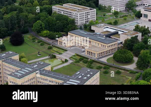 High angle view of Goethe University campus in Frankfurt am Main ...