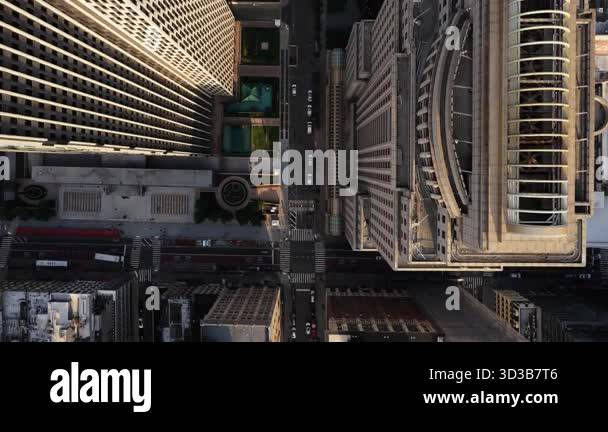 Overhead aerial view of a bustling Manhattan Financial District ...