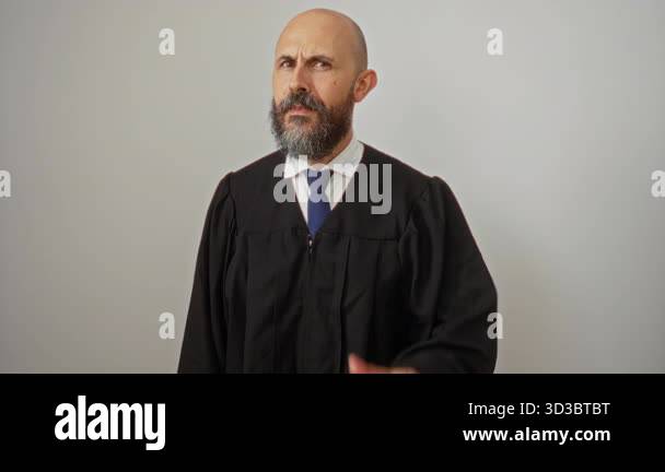 Judge man listening isolated white background portrait adult male bald ...