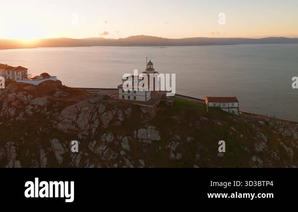 Aerial view of the Faro de Fisterra lighthouse on Cape Finisterre at ...