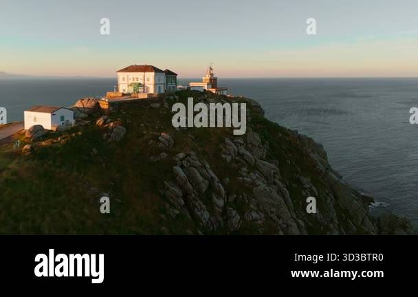 Aerial view of the Faro de Fisterra lighthouse on Cape Finisterre at ...