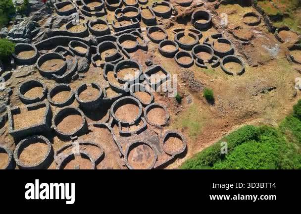 Aerial view of Castro de Santa Trega, ancient archaeological site on ...