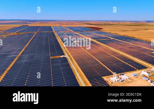 Aerial view of solar panel fields generating clean energy. Drone view ...