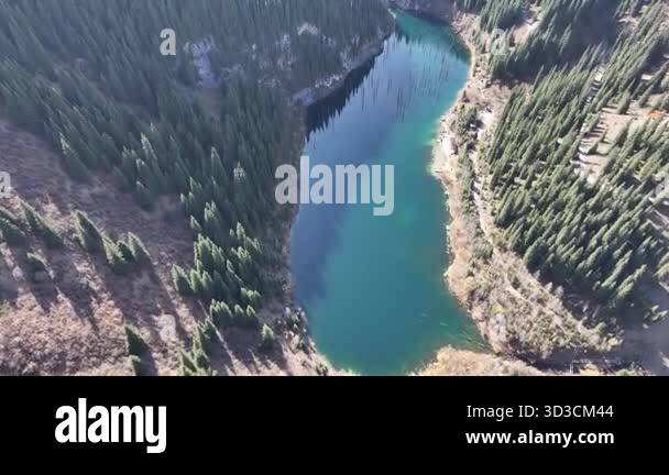 An Aerial View Of Tree Trunks In Lake Kaindy A Popular Tourist