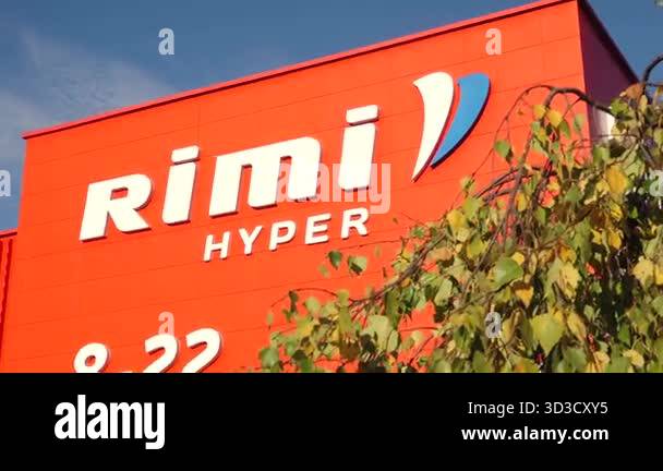 Valmiera, Latvia - October 17, 2025: Rimi Hypermarket sign prominently ...