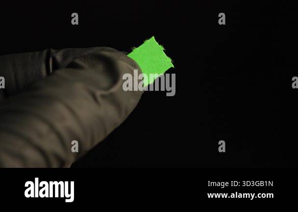 Medical research scientist hand in black gloves holding LSD strip ...