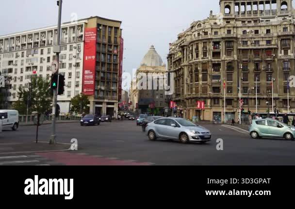 Busy city street with heavy car traffic, rush hour congestion and ...