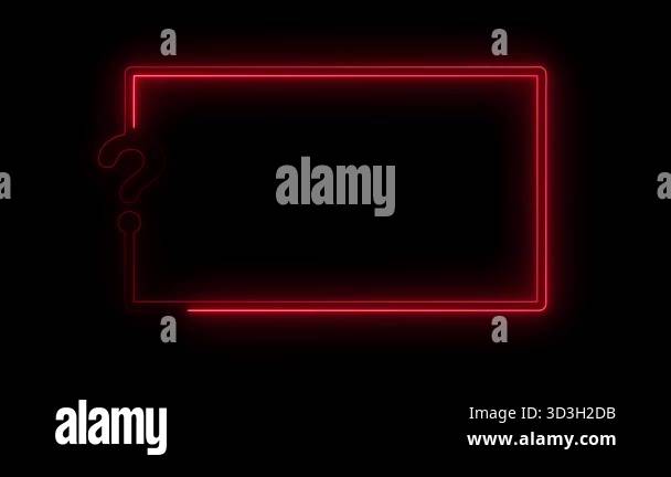 Neon Question Mark and Rectangle Frame on Black Background. Quiz Neon ...