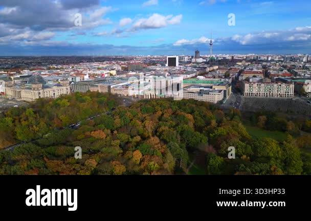 Berlin cityscape with Reichstag Building, Brandenburger Gate, Memorial ...