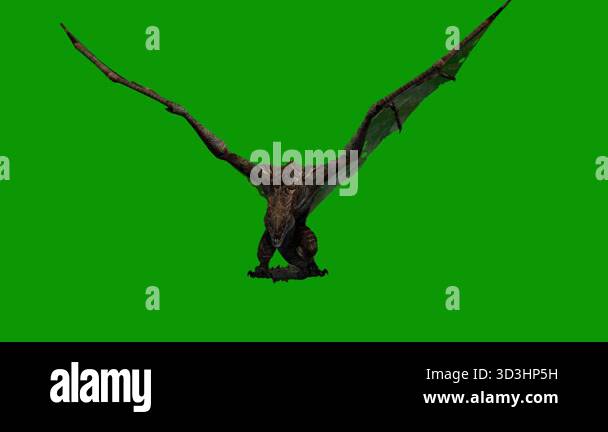 Fantasy Dragon Die Scene Front Side 3D Rendering Animation on Green ...