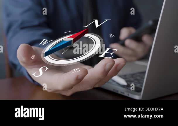 Concept of business direction and digital strategy with a 3D compass ...
