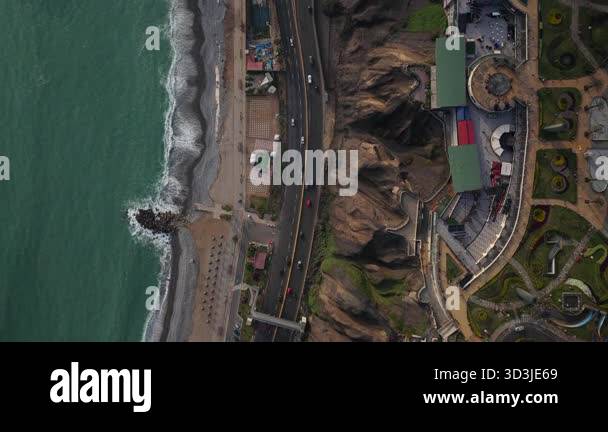 Aerial top down perspective of Lima, Peru, showing the Pacific Ocean ...
