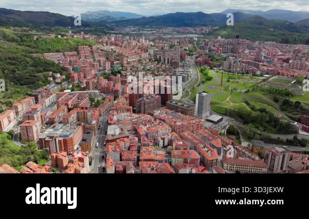 Aerial view of Bilbao city, Spain, showing urban landscape with its ...