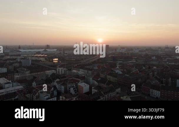 Panoramic aerial cityscape of Mannheim, Germany, during colorful and ...