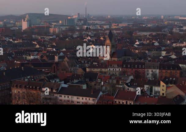Panoramic aerial view of historic city of Mannheim, Germany, during ...