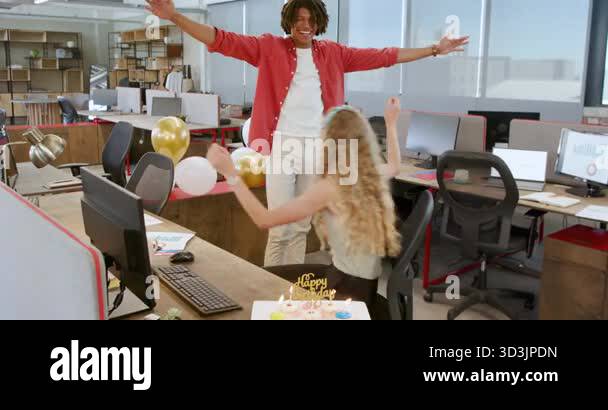 Diverse coworkers celebrating job promotion in office among computer ...