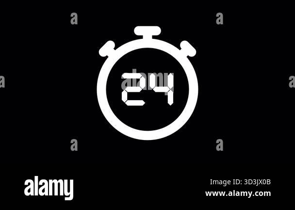 White digital stopwatch icon showing 30 seconds countdown on black ...