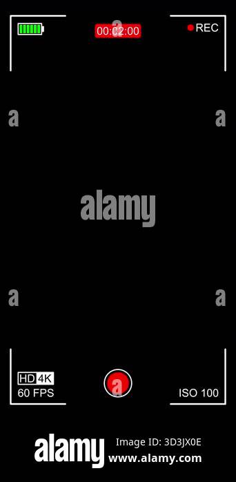 Camera recording screen vertical interface with red timer, battery ...