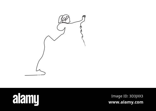 Self drawing animation of single line draw strong woman is intensely ...