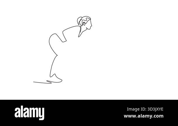 Self drawing animation of single line draw woman is intensely squatting ...