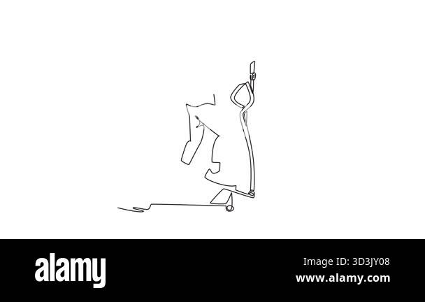 Animated self drawing of continuous line draw active man is intensely ...