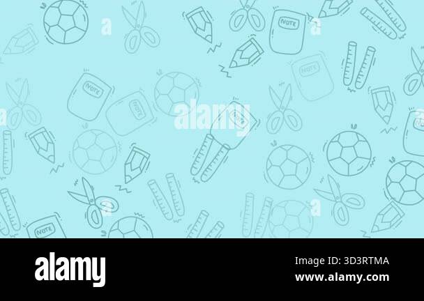 Animated School Supplies Doodle Pattern. Seamless Loop with Wiggle ...