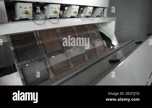 Grain fractionation and sorting equipment works with wheat in a flour ...
