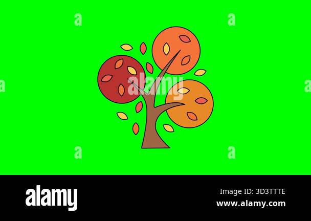 Flat vector autumn tree design with three round crowns in red, orange ...