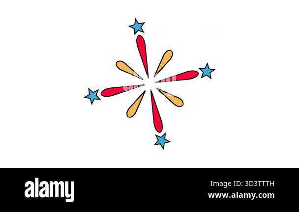 Colorful symmetrical firework with red and orange droplets surrounded ...