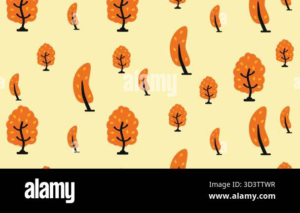 Cute Autumn Forest Pattern with Stylized Trees and Warm Orange Colors ...